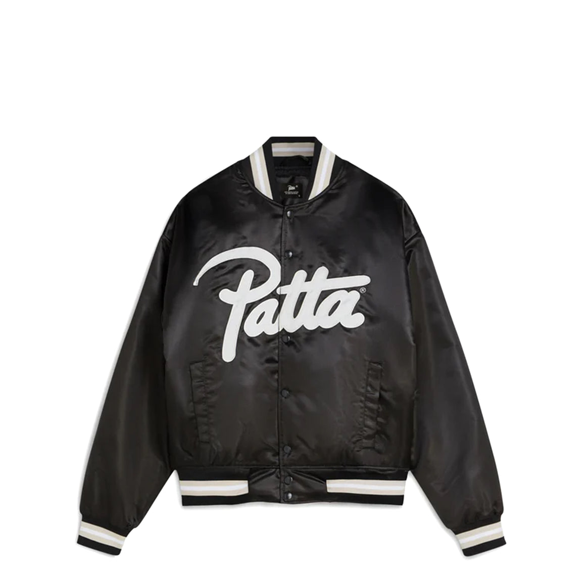 Script Logo Satin Varsity Jacket Black | Starcowparis