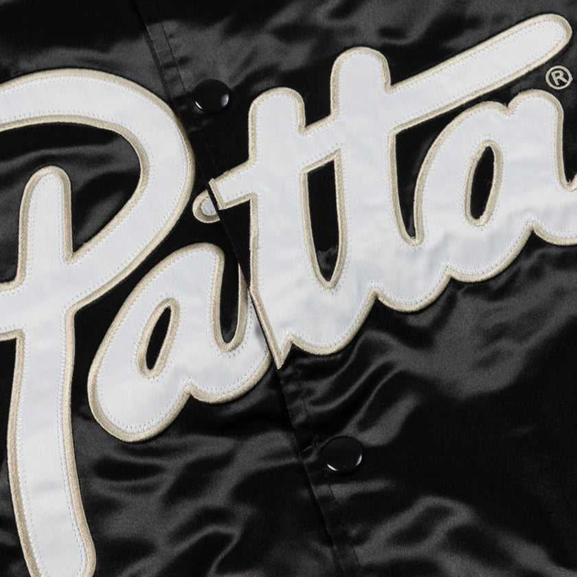Script Logo Satin Varsity Jacket Black | Starcowparis